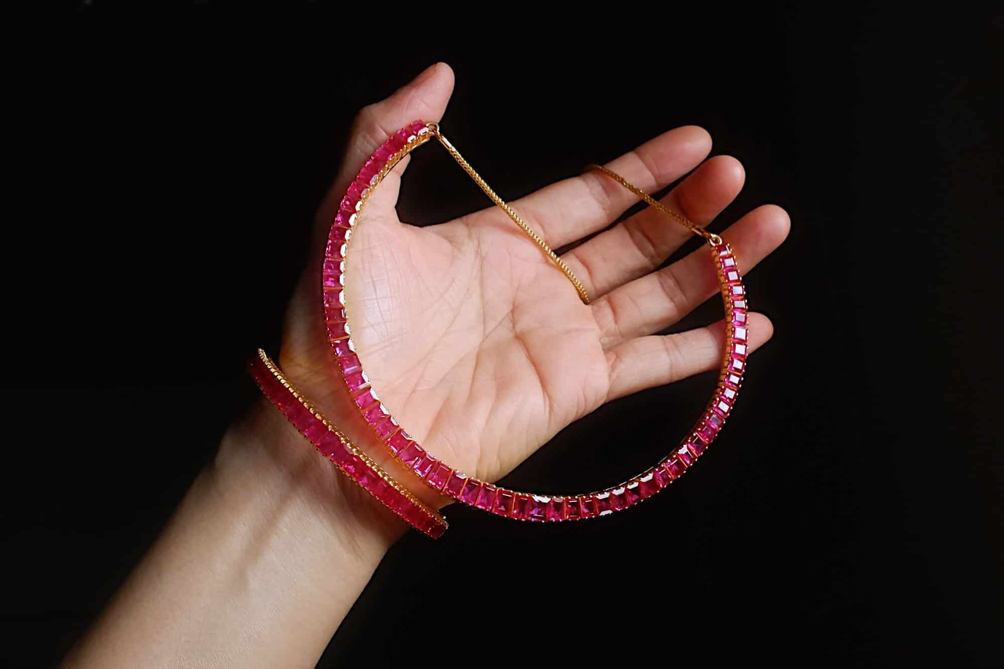 Unheated Burma Ruby Necklace Bangle Emerald Cut 22k Vintage | Gem Gardener