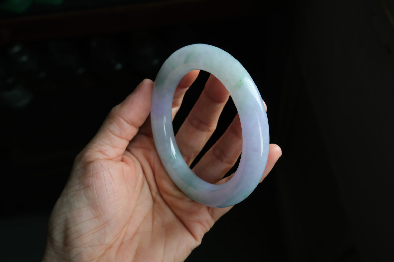Glow Lavender Green Jade Bangle 58mm | Gem Gardener