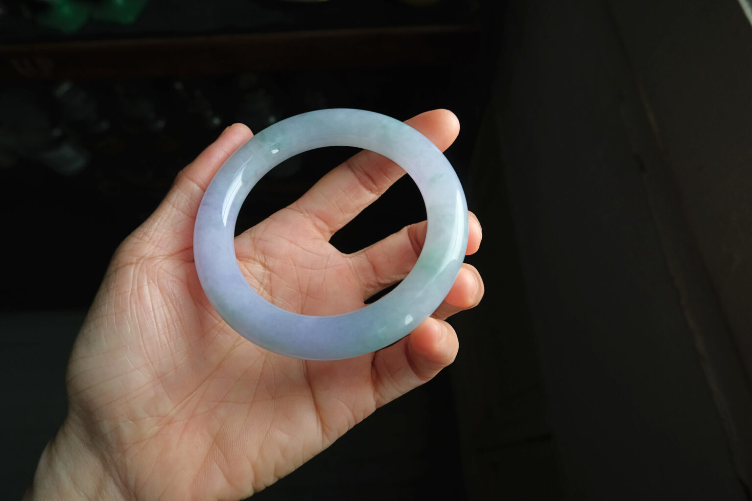 Glow Lavender Green Jade Bangle 58mm | Gem Gardener