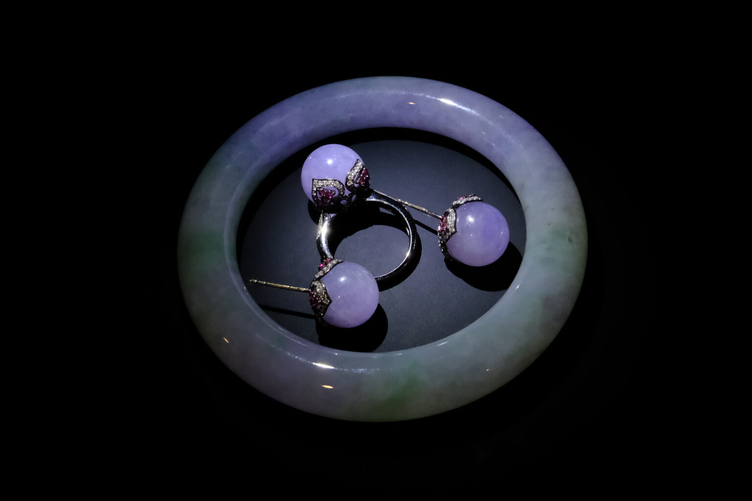 Glow Lavender Green Jade Bangle 58mm | Gem Gardener