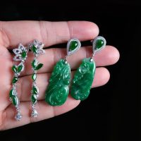 Carved Art Deco Jade Earrings Drop 18k | Gem Gardener