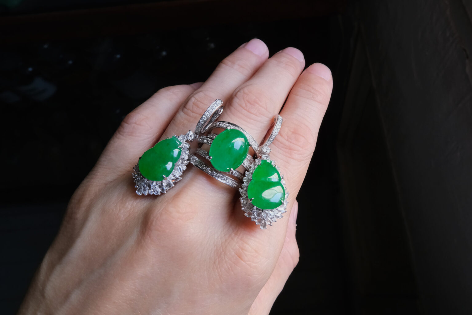 Green Jadeite Jade Diamond Ring Deco 18k | Gem Gardener